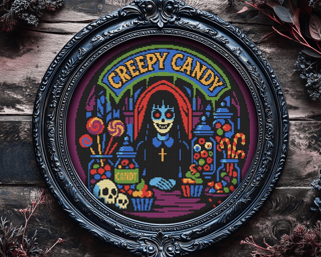 Creepy Candy Cross Stitch Pattern, Spooky Halloween Xstitch (PDF ...