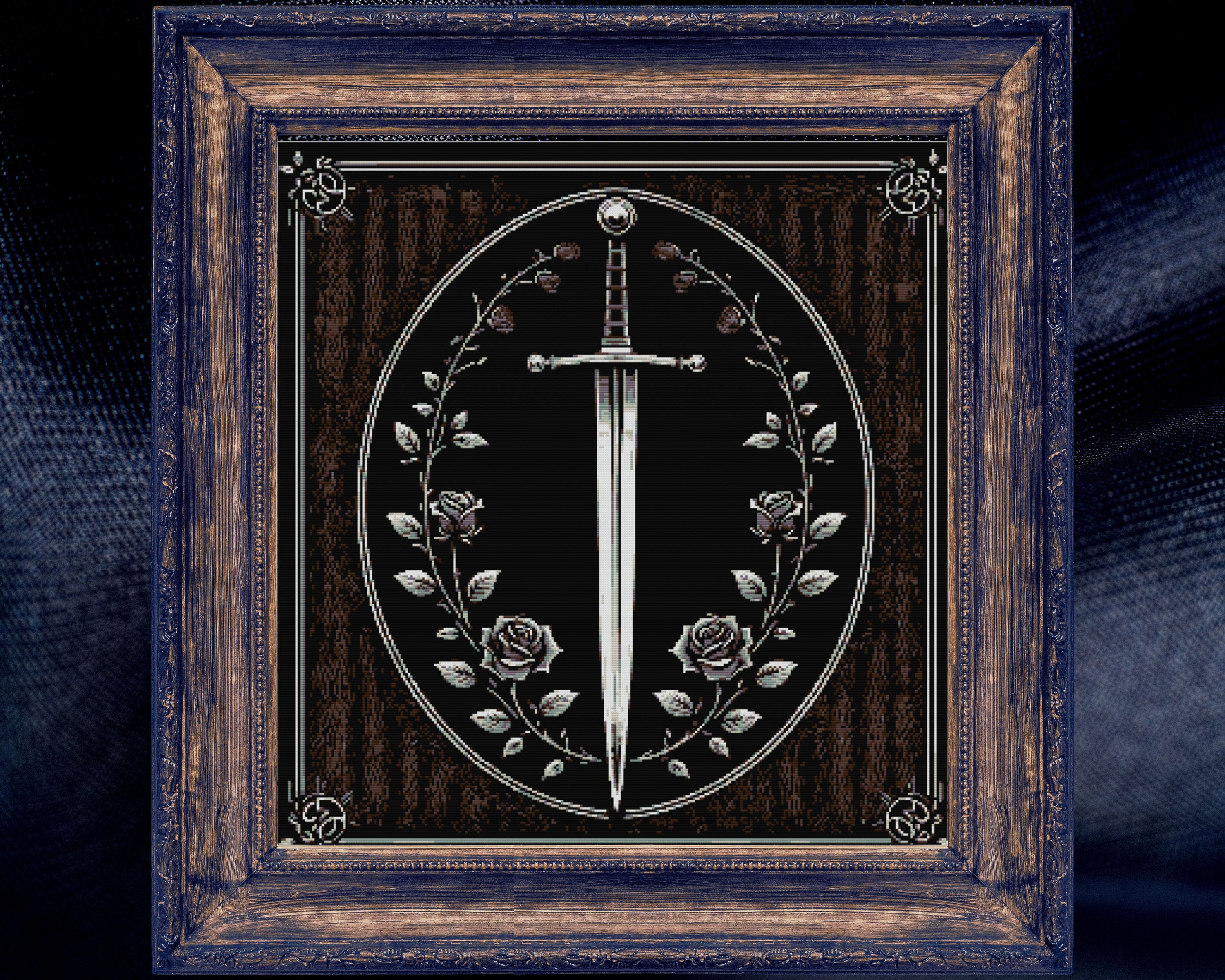 Medieval Sword With Roses Gothic Cross Stitch Pattern Halloween Horror ...