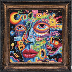 Psychedelic Trippy Art Cross Stitch Pattern Gothic Watercolor Spooky ...