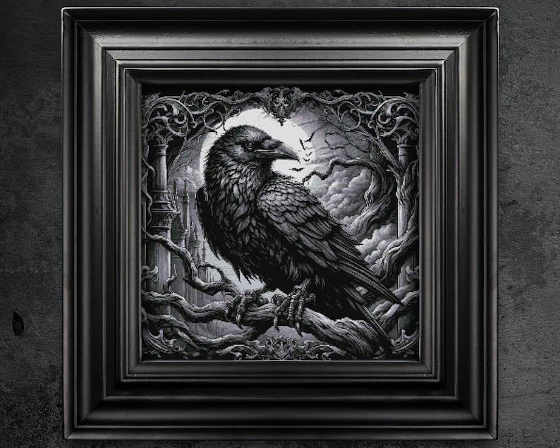 Woodcut Raven, Full Moon Cross Stitch Pattern (PDF) - Etsy