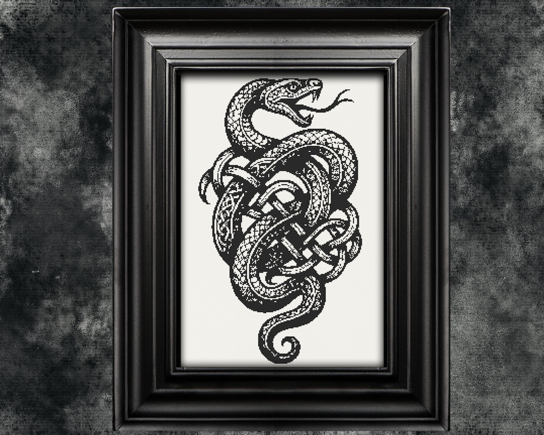 Woodcut Snake Cross Stitch Pattern Irish Knot Monochrome Pagan Black ...