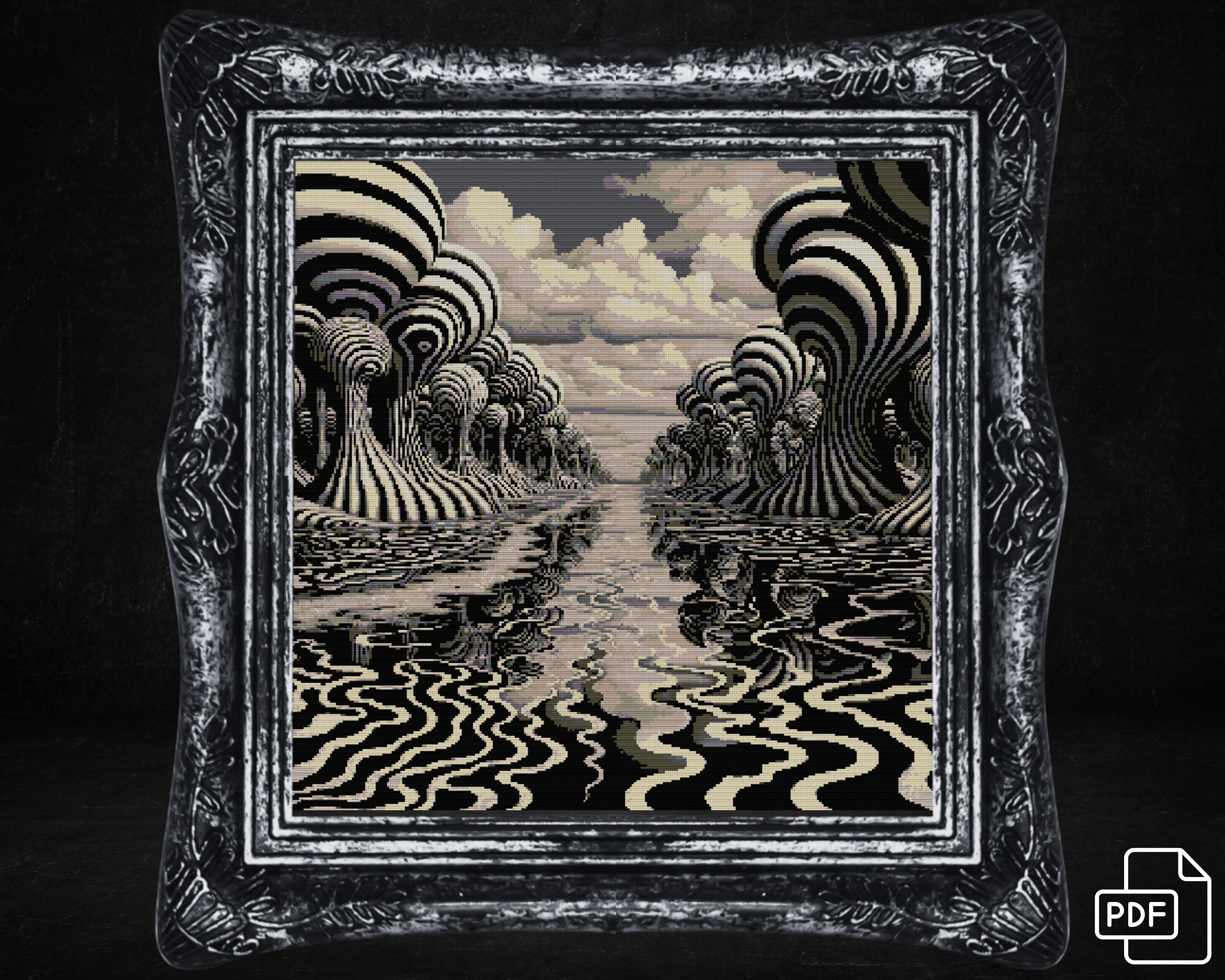 A Psychedelic Spiral Cross Stitch Pattern Gothic Watercolor Spooky ...