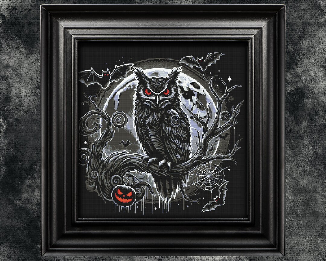 Scary Night Owl Gothic Cross Stitch Pattern Spooky Halloween Witchy ...