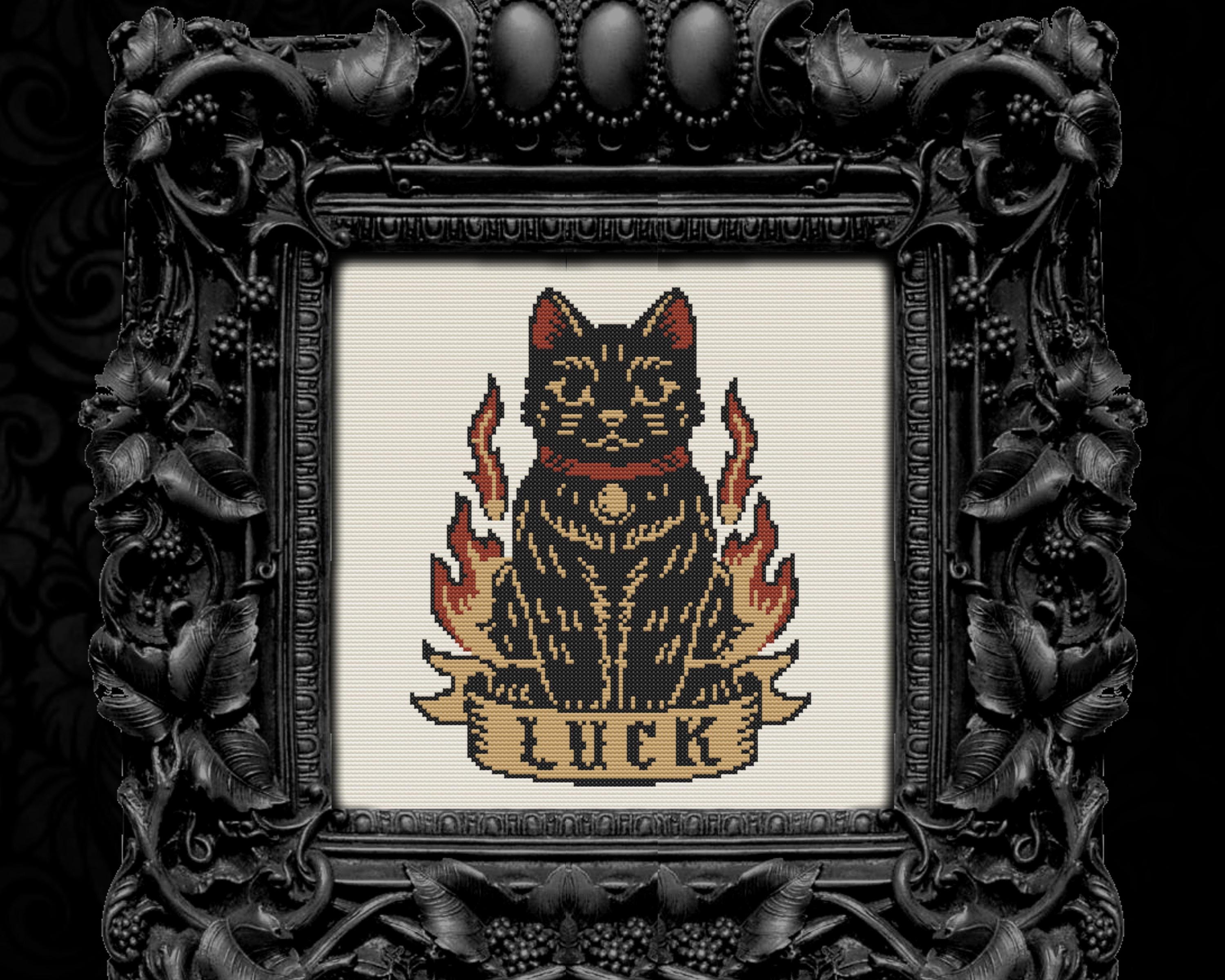 Lucky Hellcat Cross Stitch Pattern Gift for Halloween Horror Witch ...