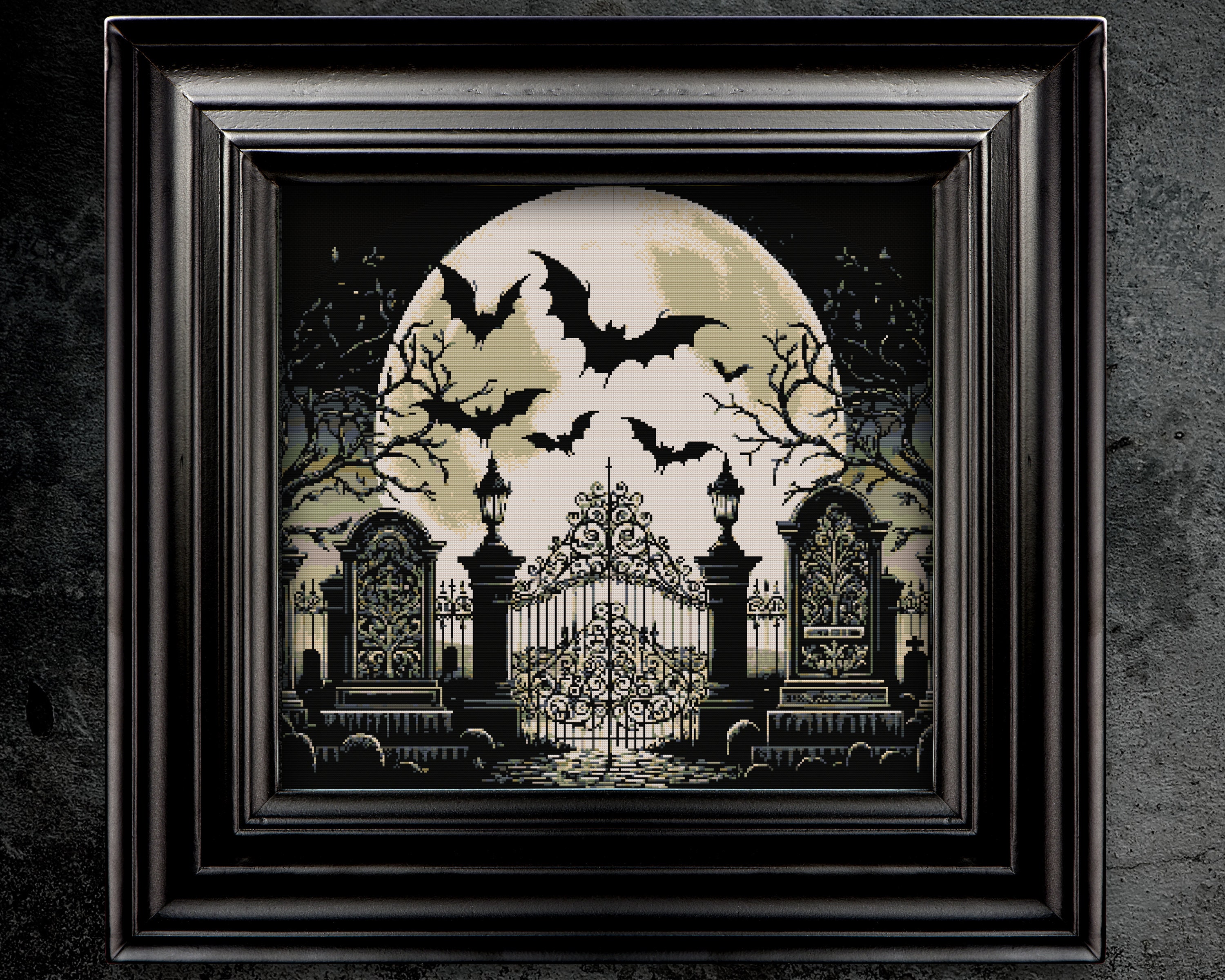 Cemetery Gate With Bats Cross Stitch Pattern Gift for Halloween Horror ...