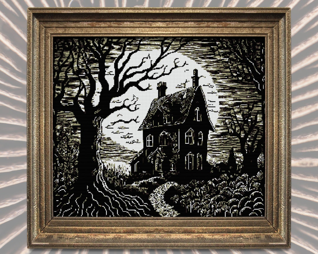 Haunted House Cross Stitch Pattern Gift for Halloween Horror Spooky ...