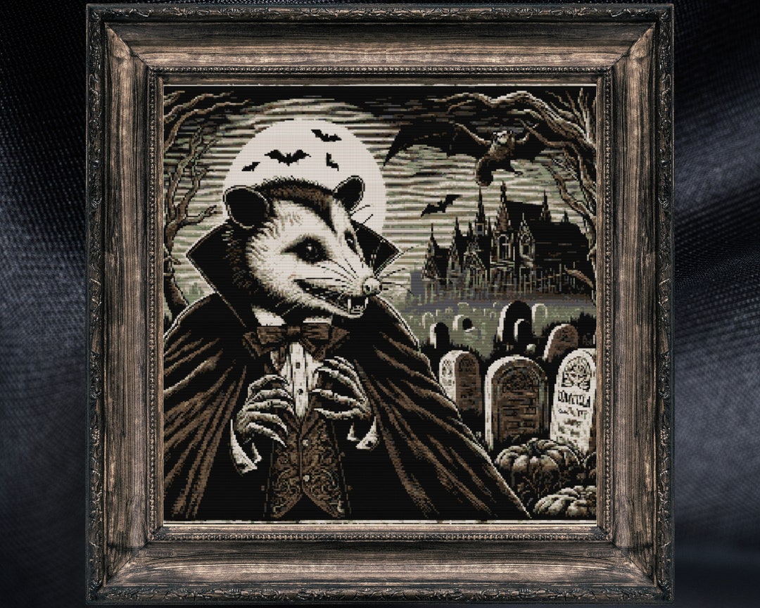 Count Opossum Cross Stitch Pattern Gift for Halloween Horror Bats Goth ...