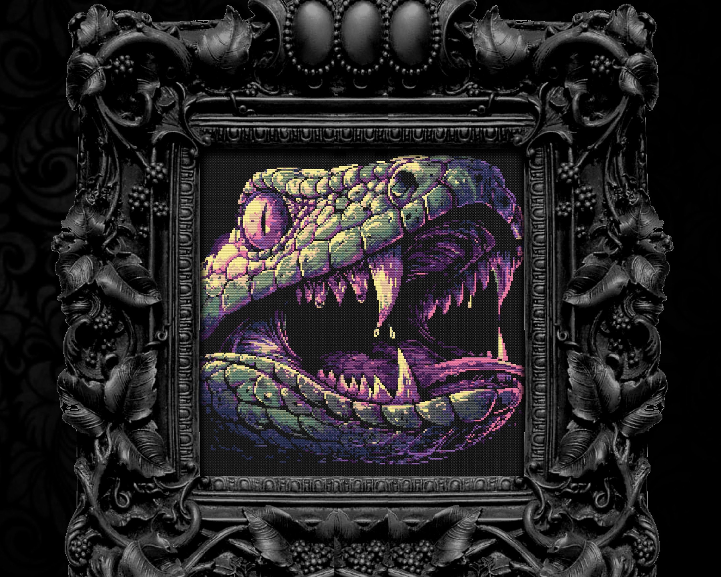 Venomous Snake Cross Stitch Pattern, Gothic Watercolor (PDF Pattern) - Etsy