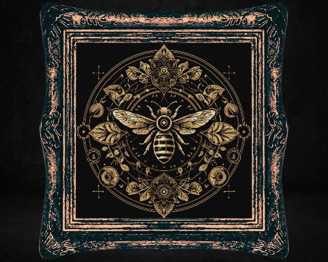 Vintage Wiccan Bee Cross Stitch Pattern Gift for Goth Halloween Horror Witchcraft Creepy Spooky ...
