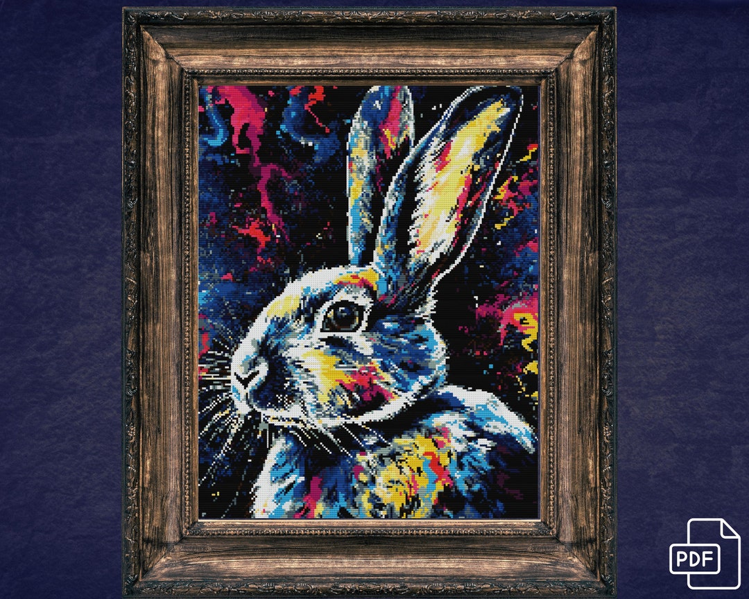 Psychedelic White Rabbit Cross Stitch Pattern Gothic Watercolor Spooky ...