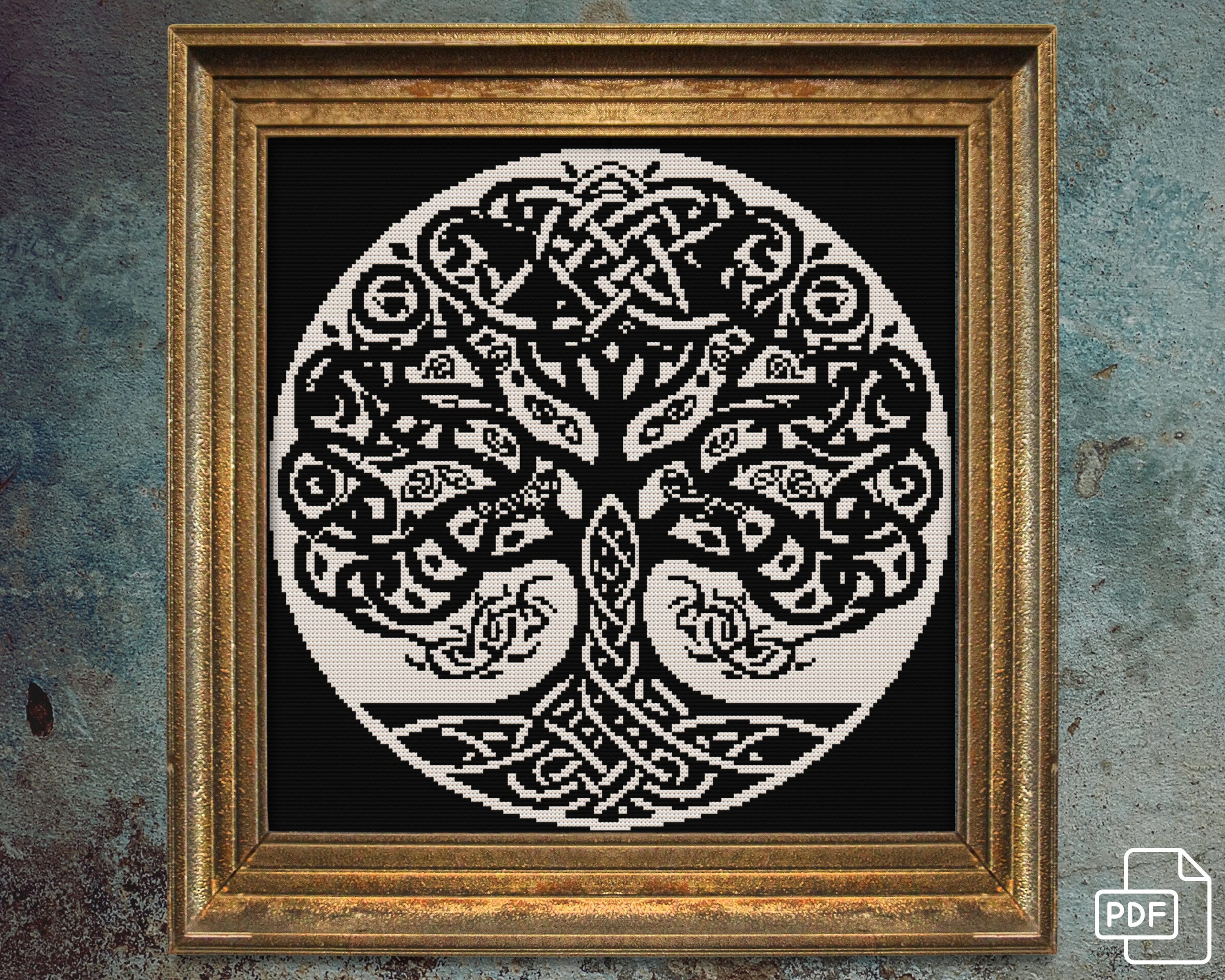 The Black and White Celtic Tree of Life Cross Stitch Pattern Celtic ...