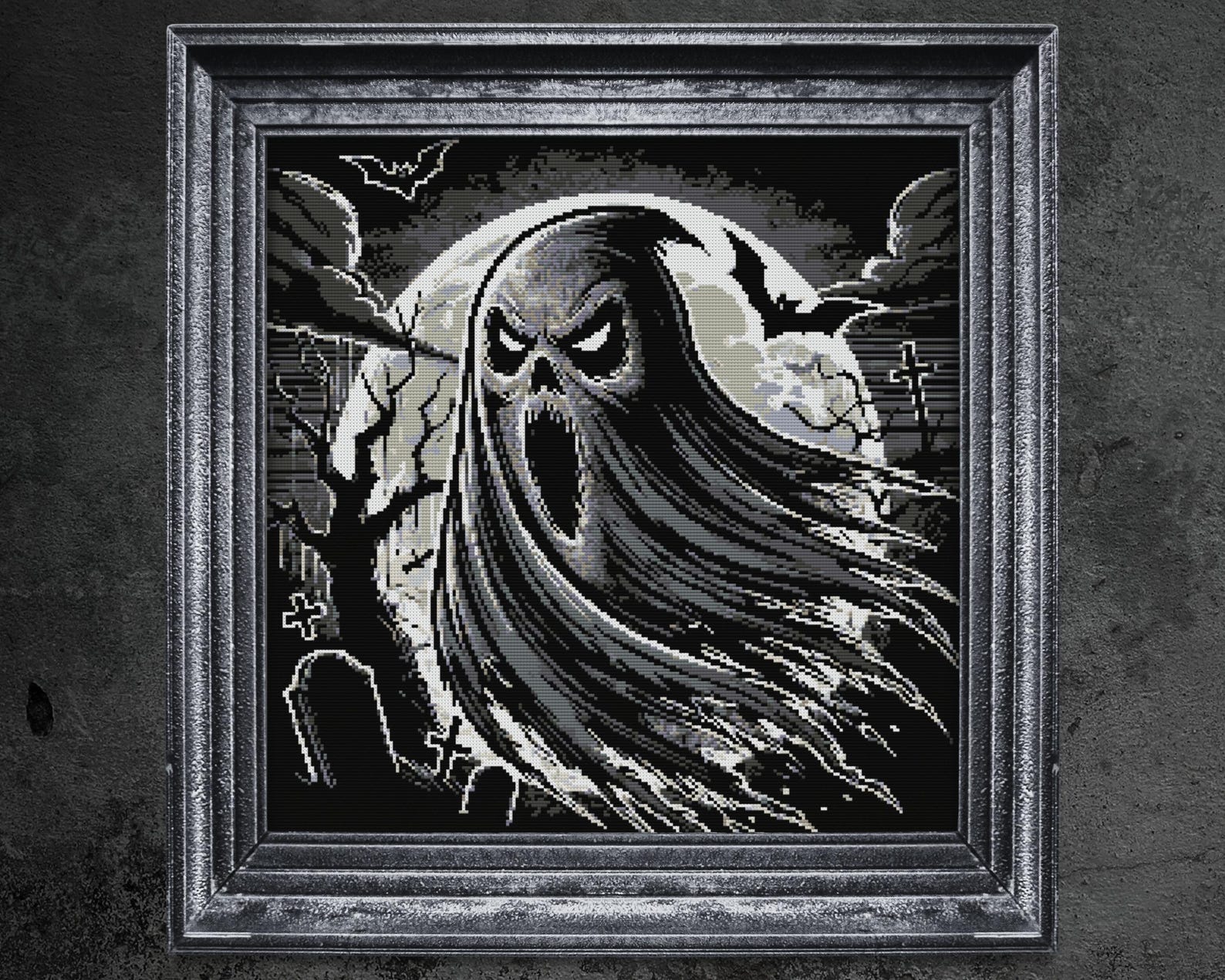 Scary Ghost Cross Stitch Pattern: Halloween Horror Cemetery (instant ...