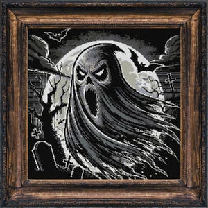 Scary Ghost Cross Stitch Pattern: Halloween Horror Cemetery (instant ...