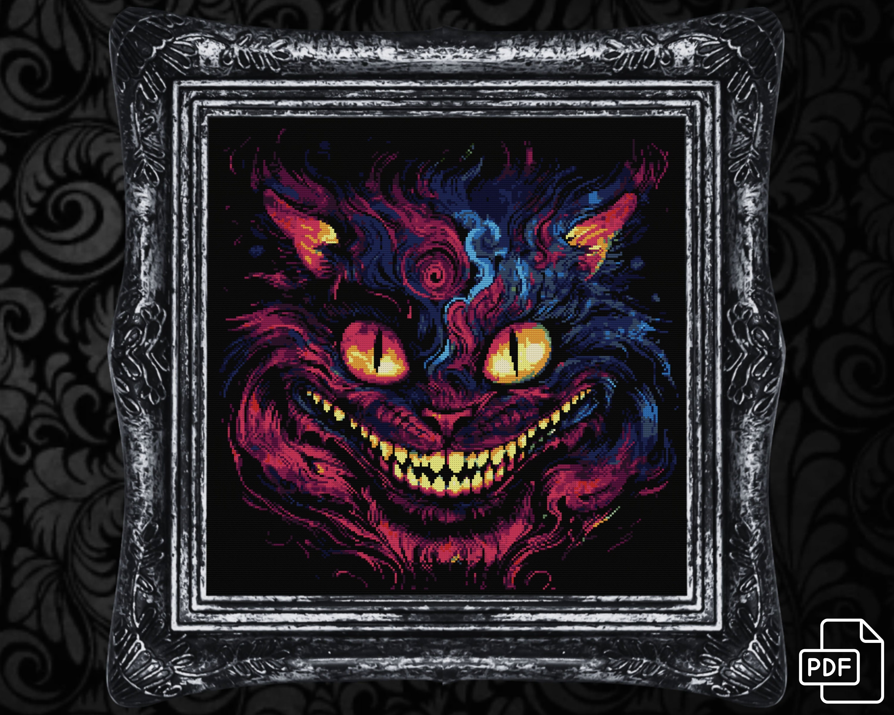 Cheshire Cat Cross Stitch Pattern Gothic Watercolor Spooky Retro ...