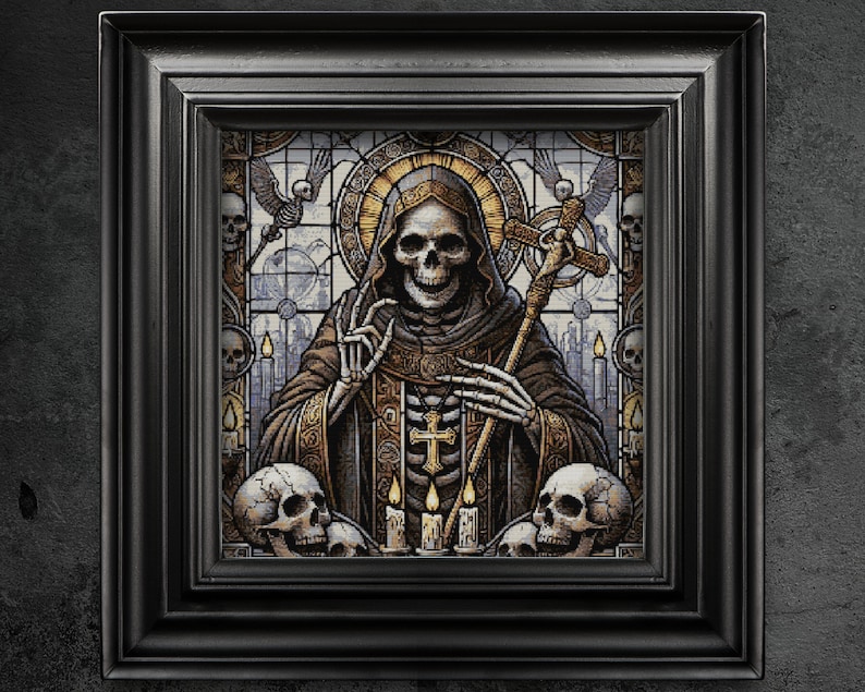Necromancer Stained Glass Skeleton Cross Stitch Pattern Halloween ...