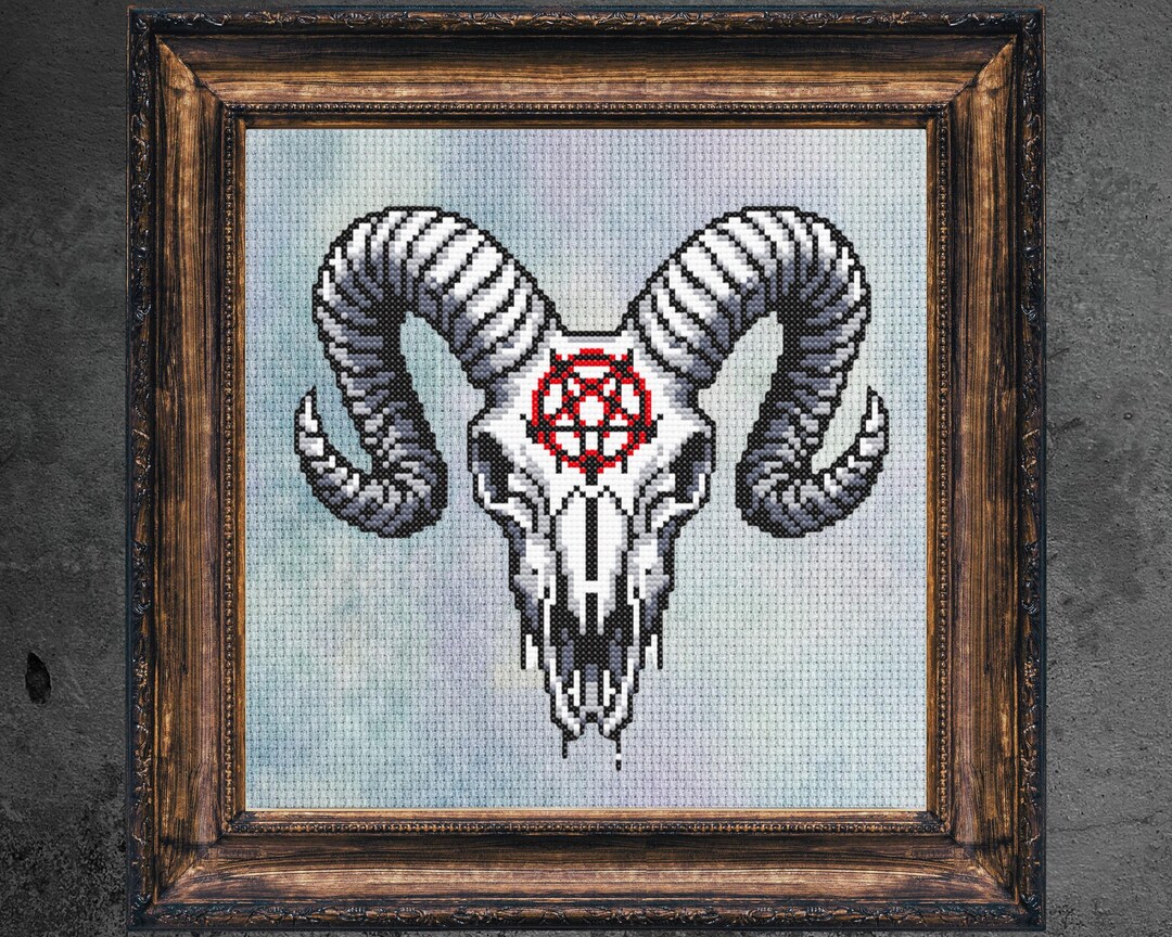 Ram Skull Cross Stitch Pattern, Macabre Occult Spooky Gothic Halloween ...