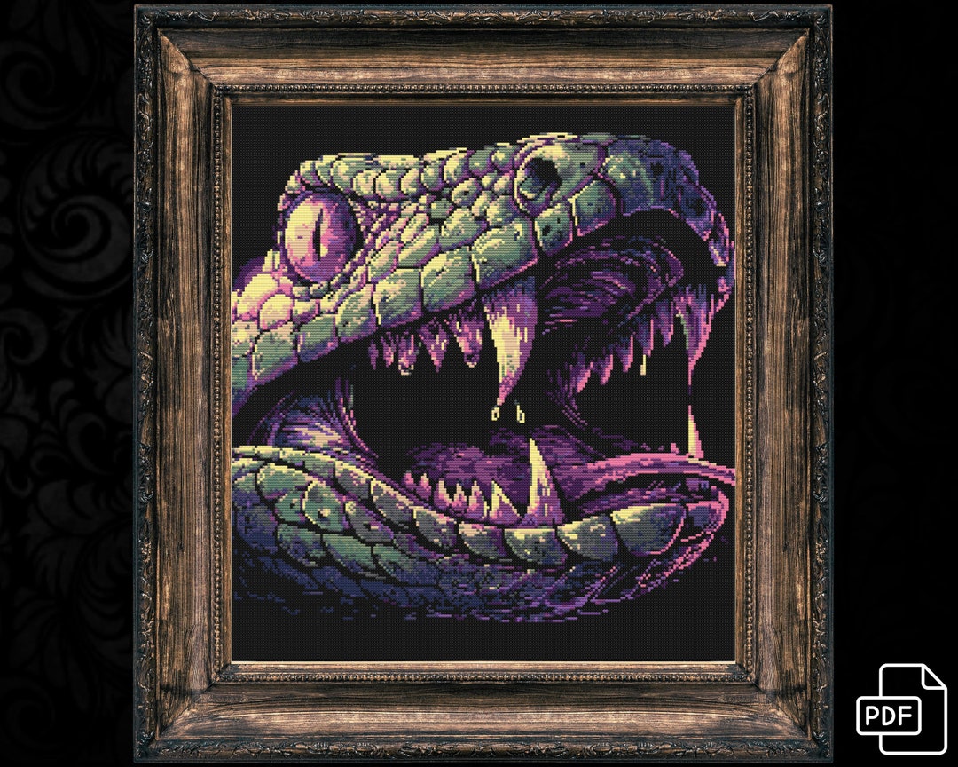Venomous Snake Cross Stitch Pattern, Gothic Watercolor (PDF Pattern) - Etsy