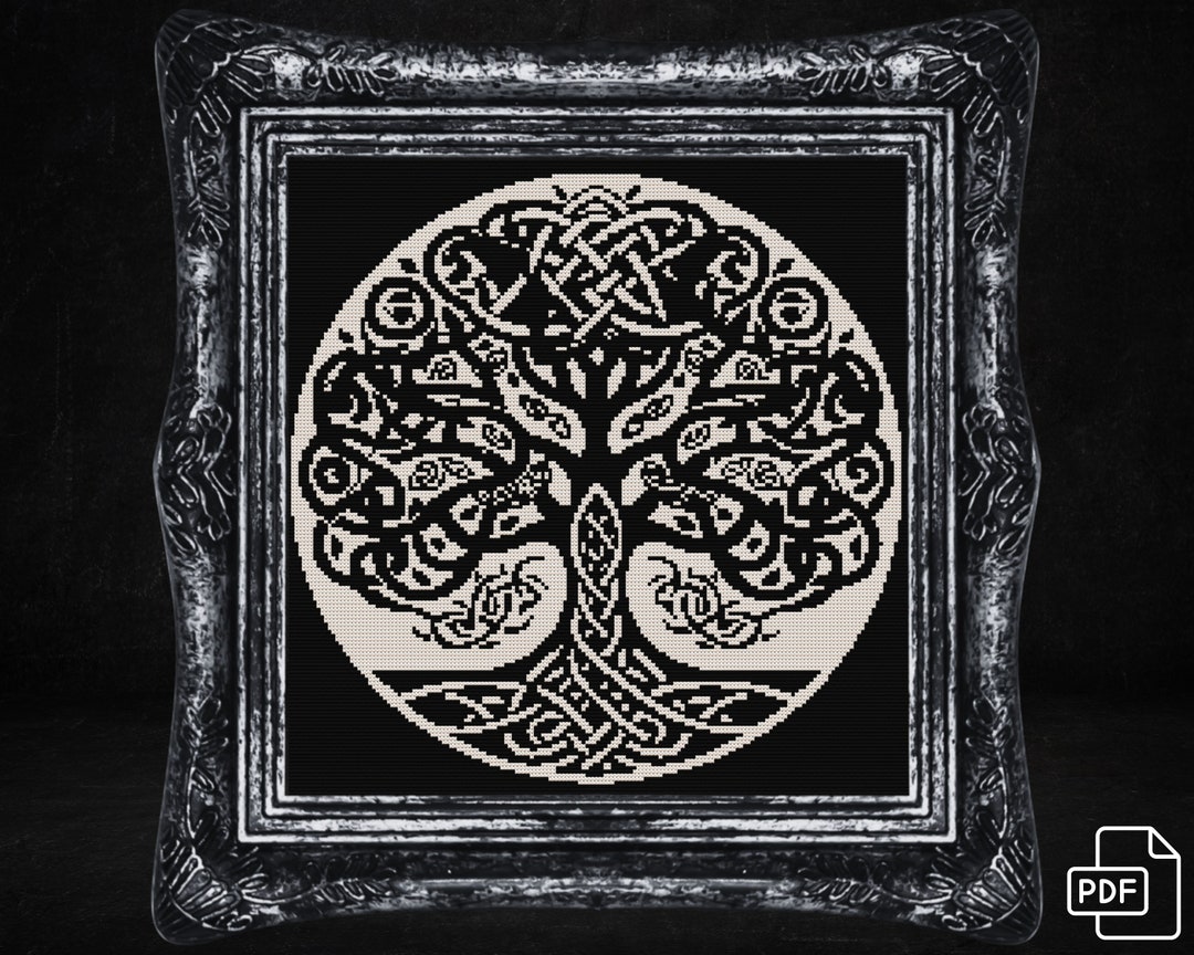The Black and White Celtic Tree of Life Cross Stitch Pattern Celtic ...