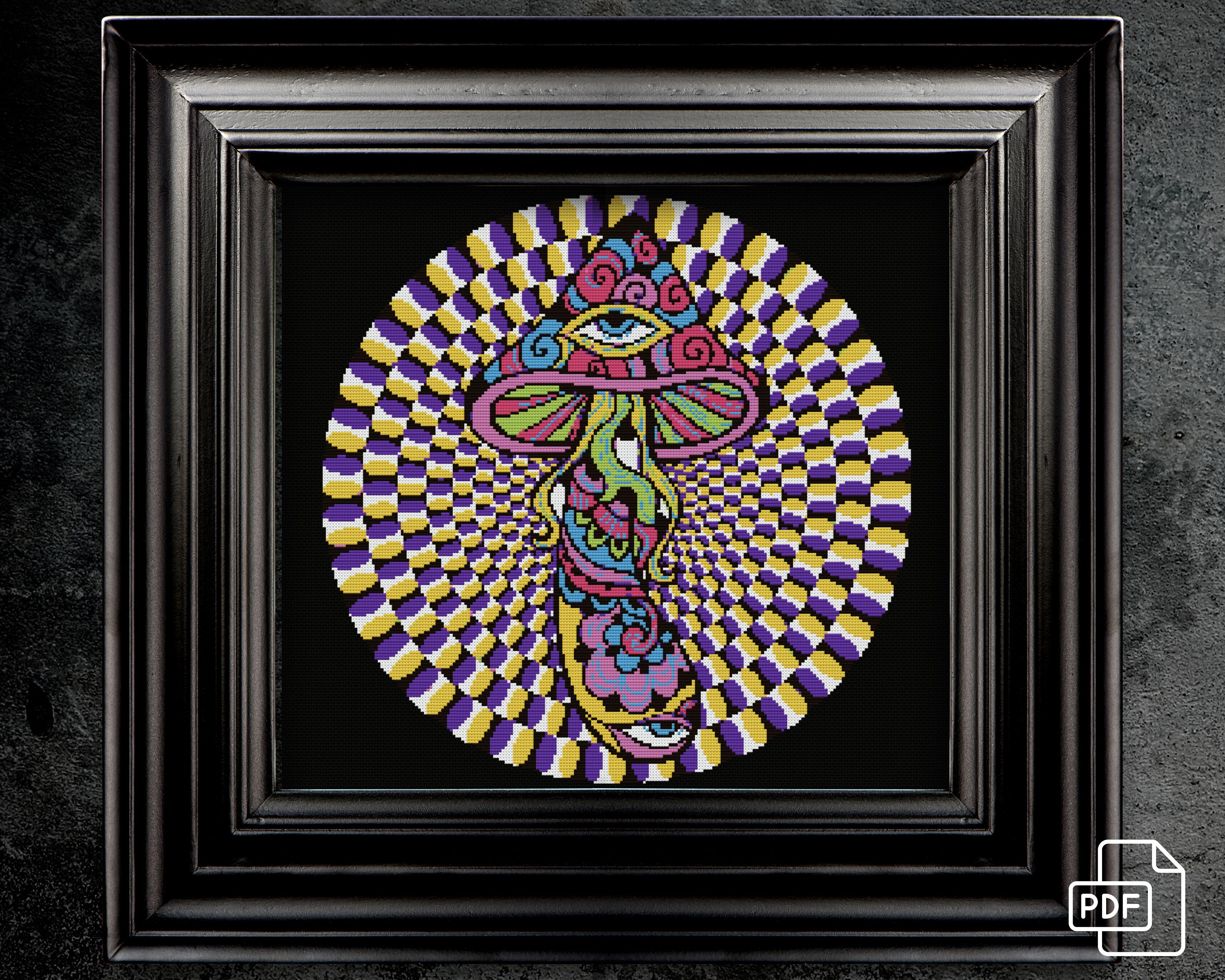 Psychedelic Mushroom Cross Stitch Pattern Gothic Watercolor Spooky ...