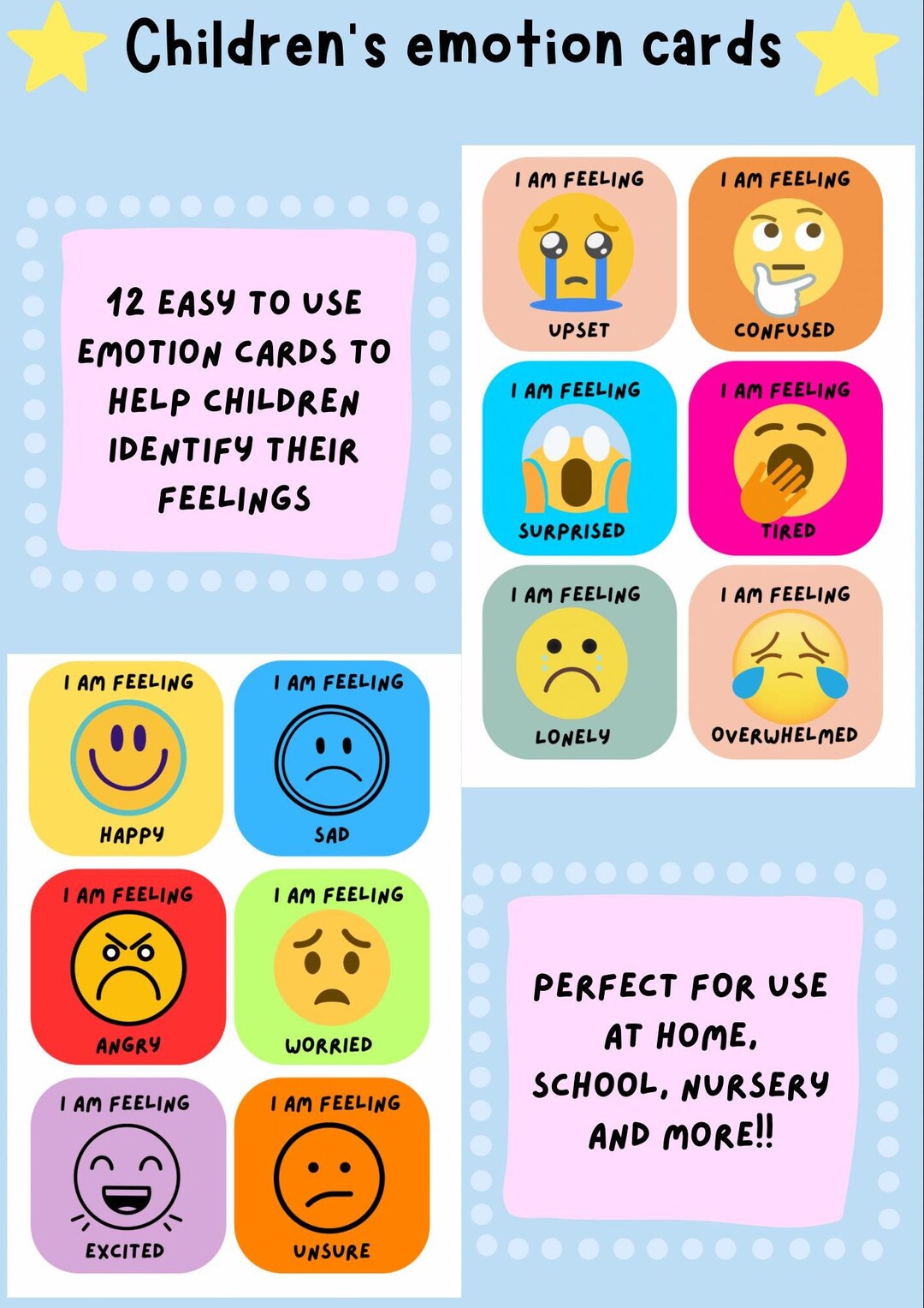 12 Printable Kids Emotion Cards - Digital Download for Identifying ...