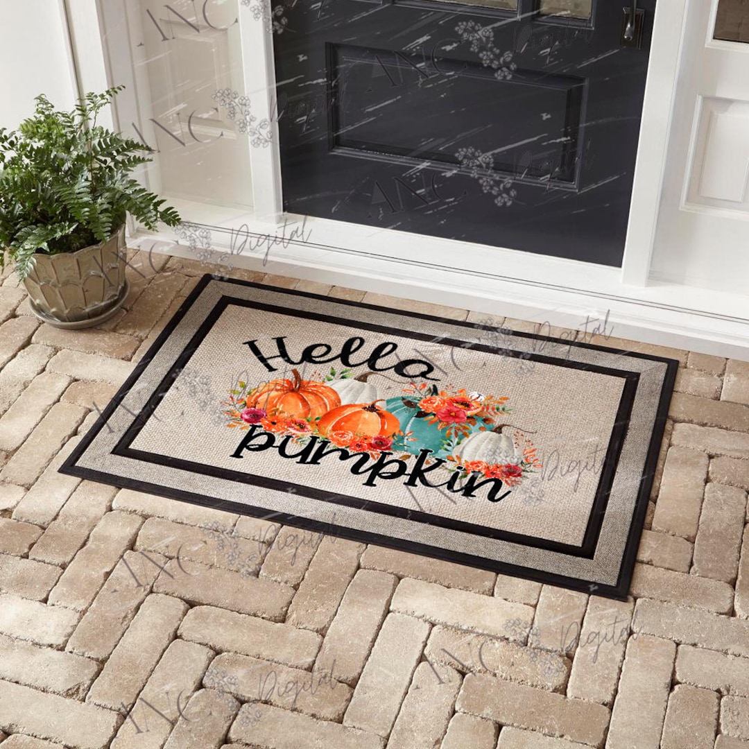 Hello Pumpkin Door Mat Sublimation Design, Front Door Welcome Mat ...