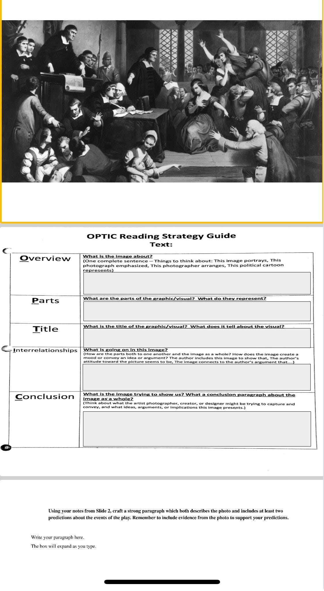 The Crucible OPTIC Pre-reading Activity for Power Point or Google ...