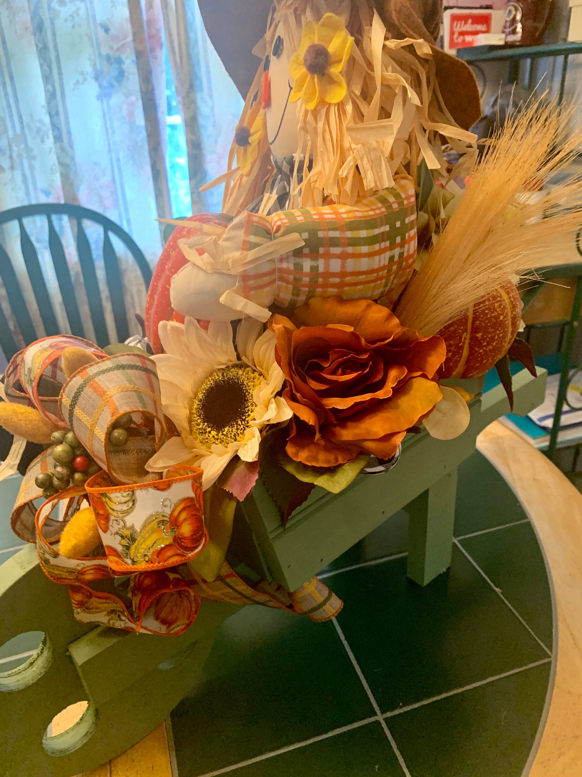 Scarecrow Wheelbarrow Arrangement, Large Scarecrow Centerpiece, Fall ...