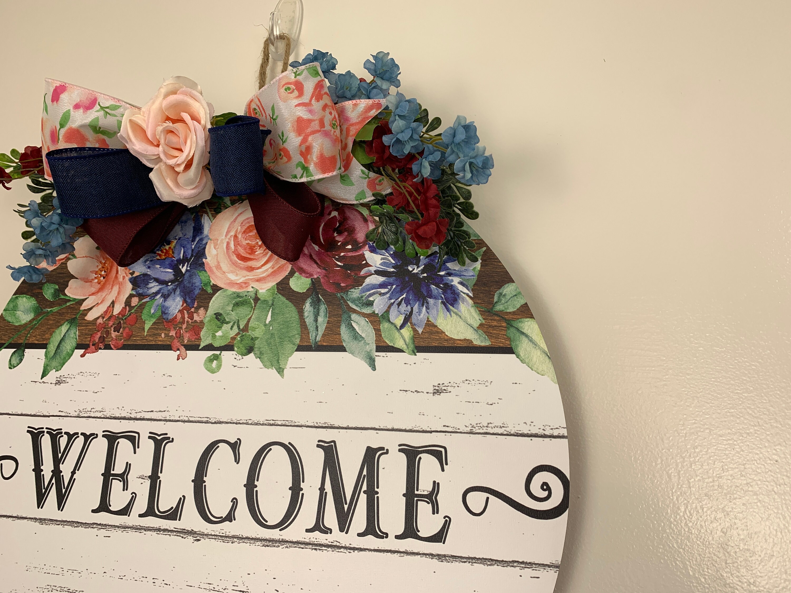 Floral Door Hanger Spring Front Door Wood Round Summer Wood - Etsy