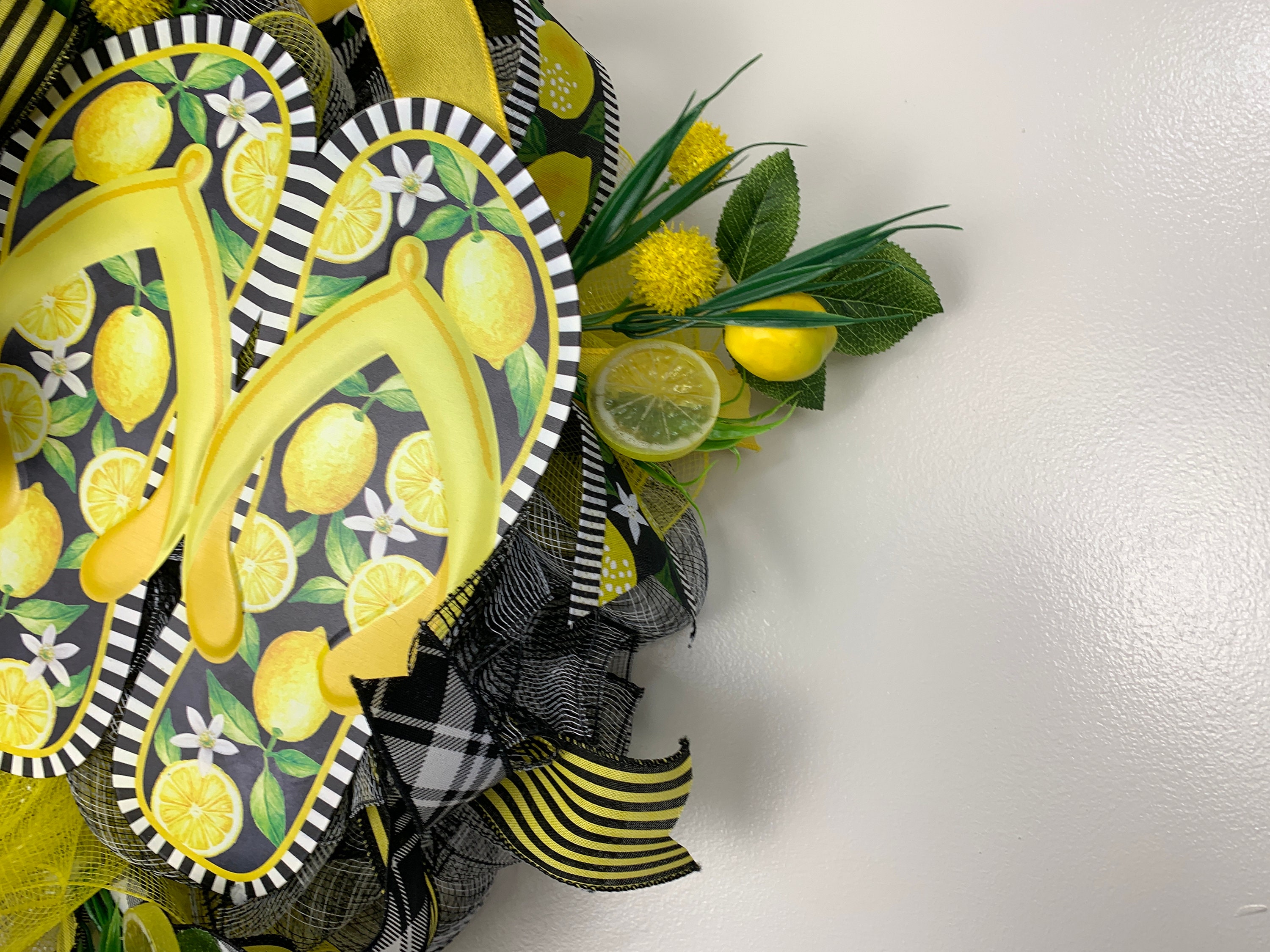 Lemon Wreath for Front Door, Lemon Flip Flop Wreath, Farmhouse Lemon ...