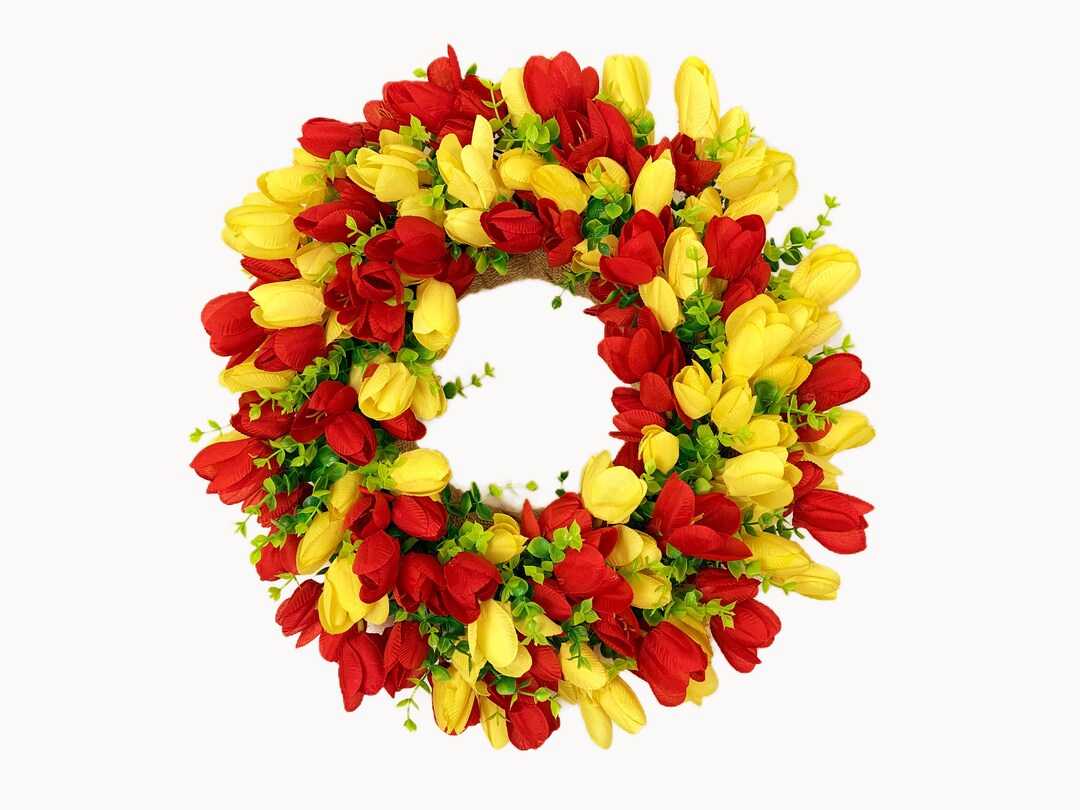 Red and Yellow Tulip Wreath, Gift for Her, Spring Tulip Wreath ...