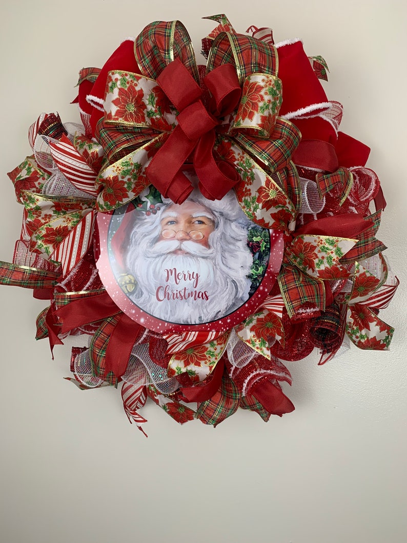 Christmas Wreath, Santa Wreath, Red Santa Wreath, Wreath for Front Door ...