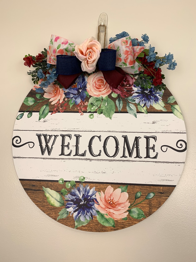 Floral Door Hanger Spring Front Door Wood Round Summer Wood - Etsy