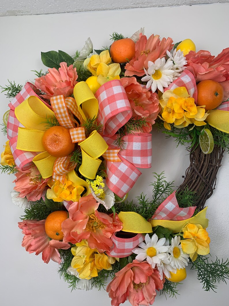 Summer Fruit Wreath for Front Door, Orange and Lemon Grapevine Wreath ...
