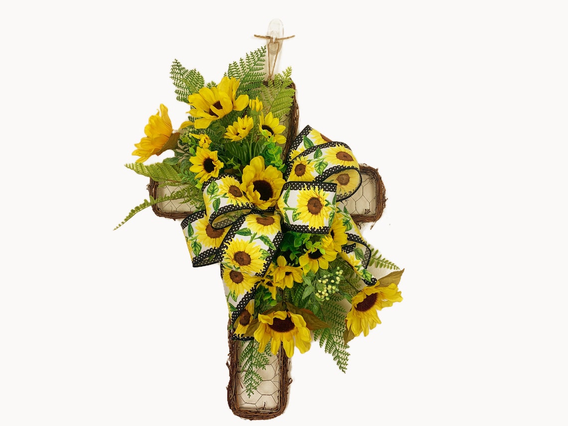 Sunflower Cross Wall Hanging Religious Sunflower Decor - Etsy