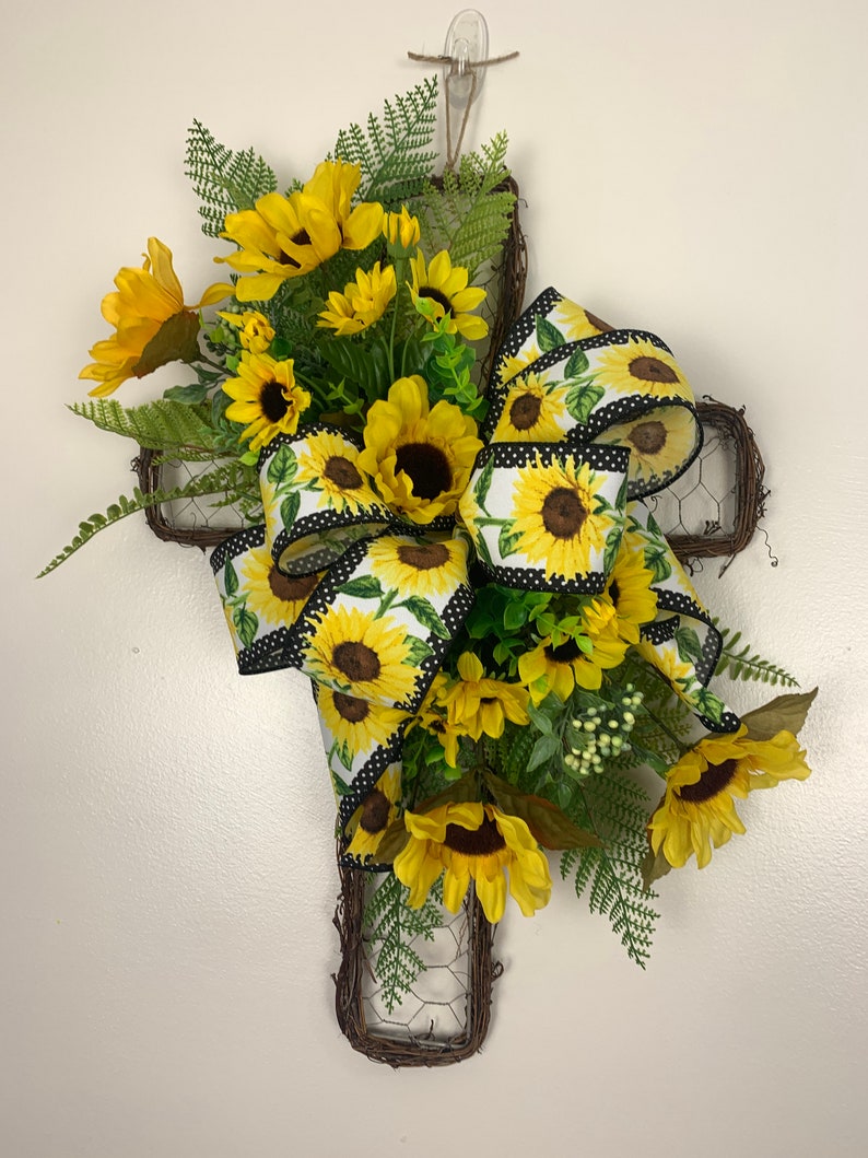 Sunflower Cross Wall Hanging Religious Sunflower Decor - Etsy