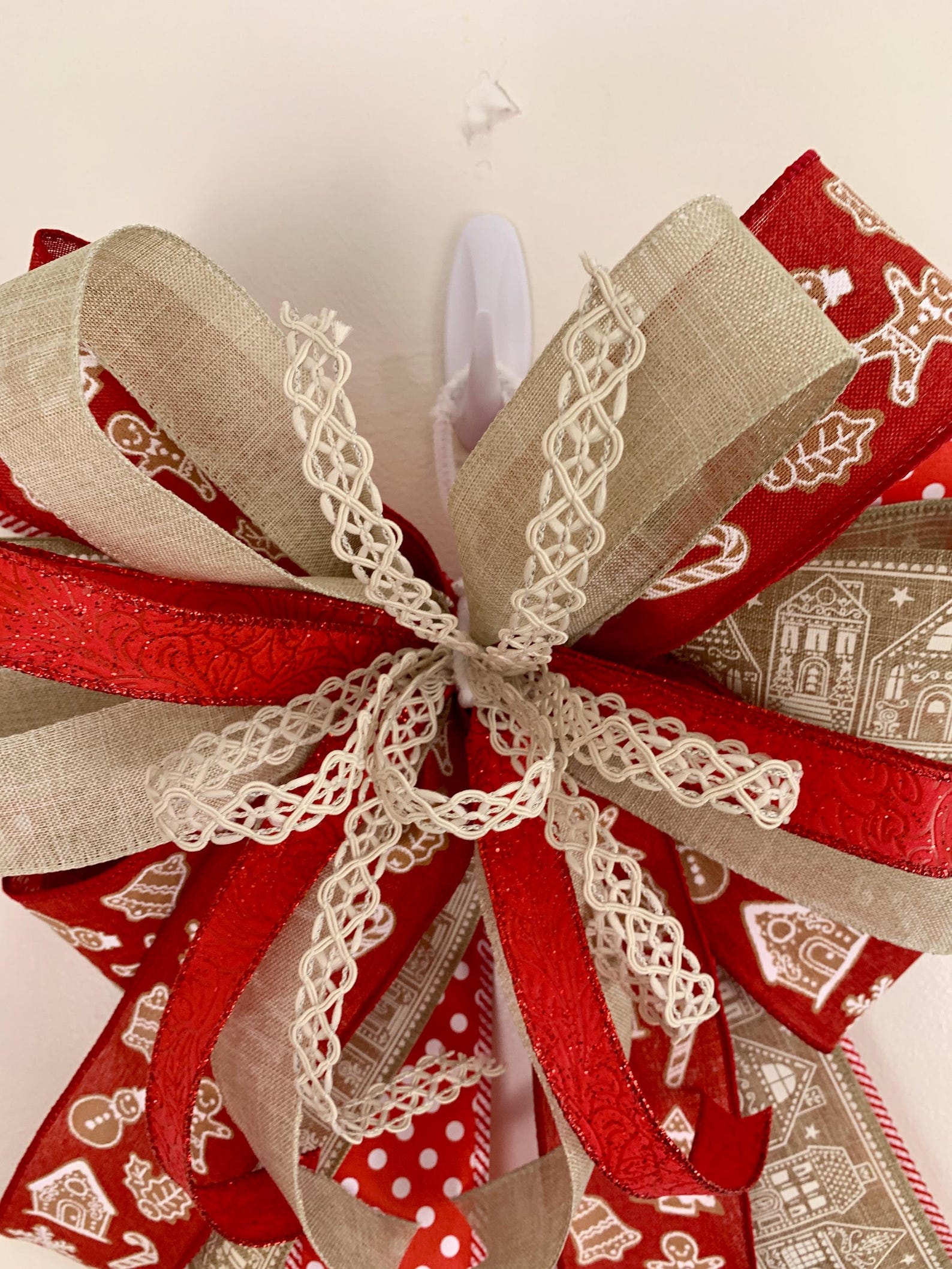 Christmas Bow for Wreath, Red and Tan Gingerbread Bow, Holiday Door Bow ...