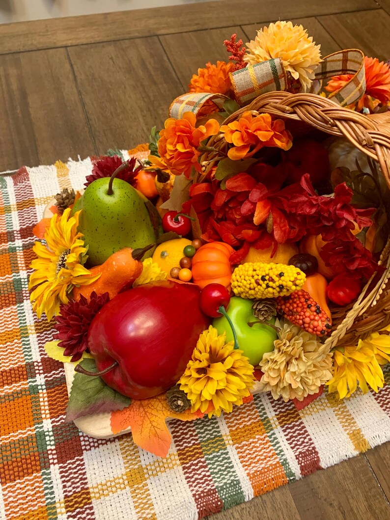 Fall Cornucopia Centerpiece With Pumpkins, Pinecones, and Autumn ...