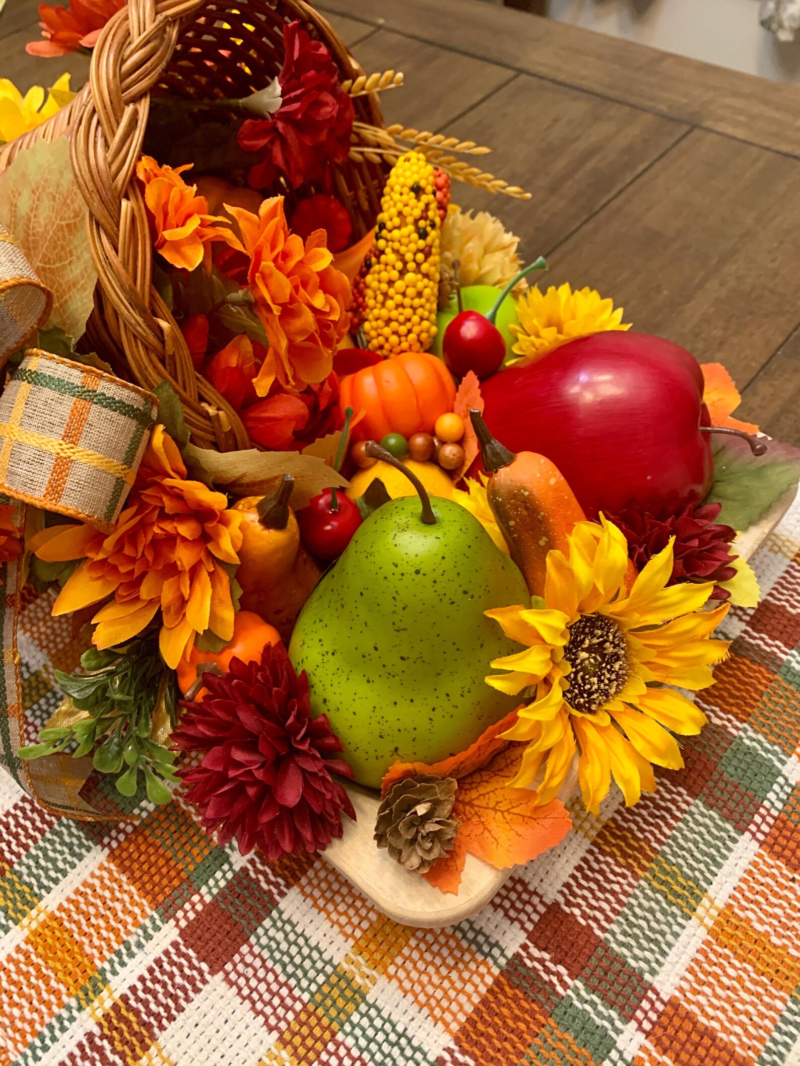 Fall Cornucopia Centerpiece With Pumpkins, Pinecones, and Autumn ...