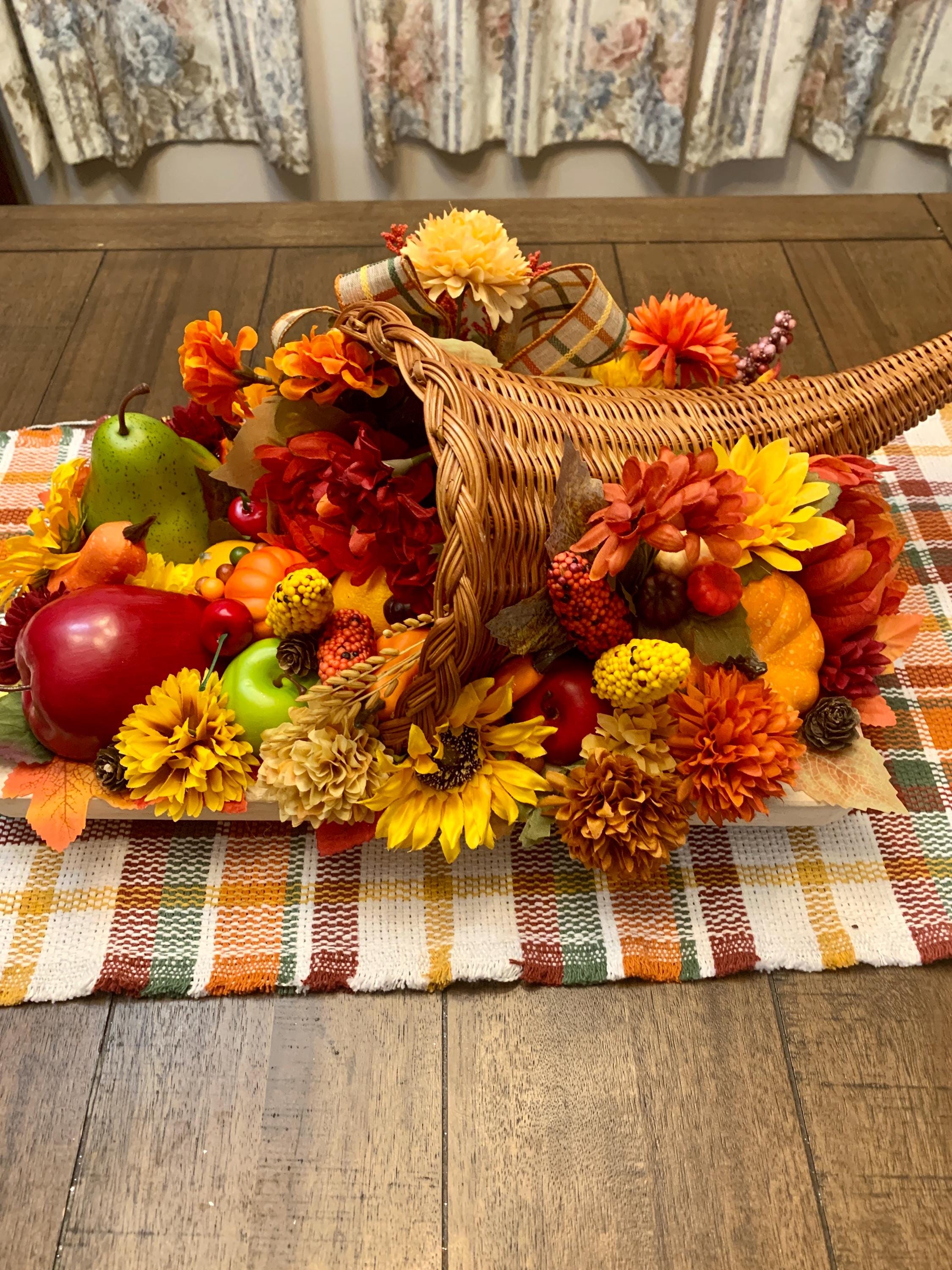 Fall Cornucopia Centerpiece With Pumpkins, Pinecones, and Autumn ...