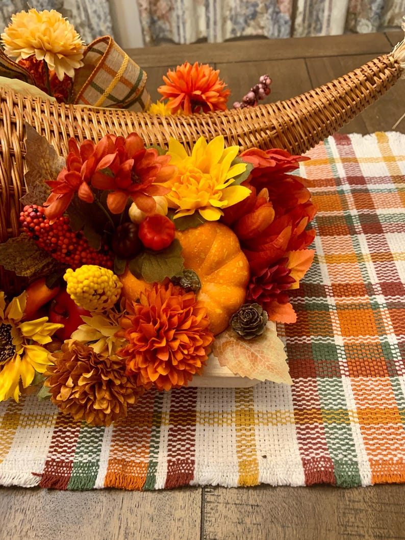 Fall Cornucopia Centerpiece With Pumpkins, Pinecones, and Autumn ...