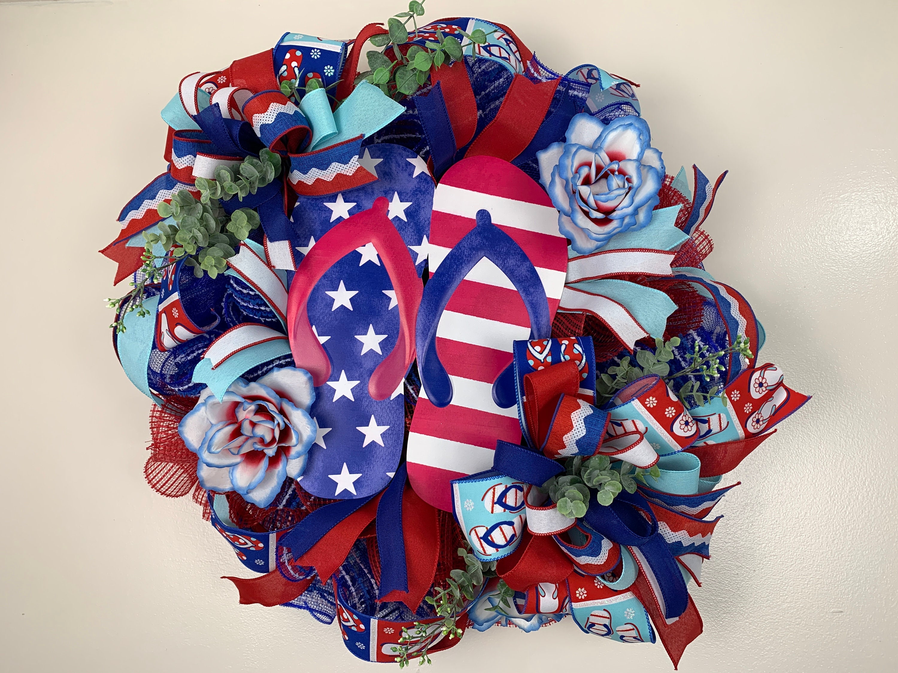 Patriotic Flip Flop Wreath Red White and Blue Flip Flop - Etsy