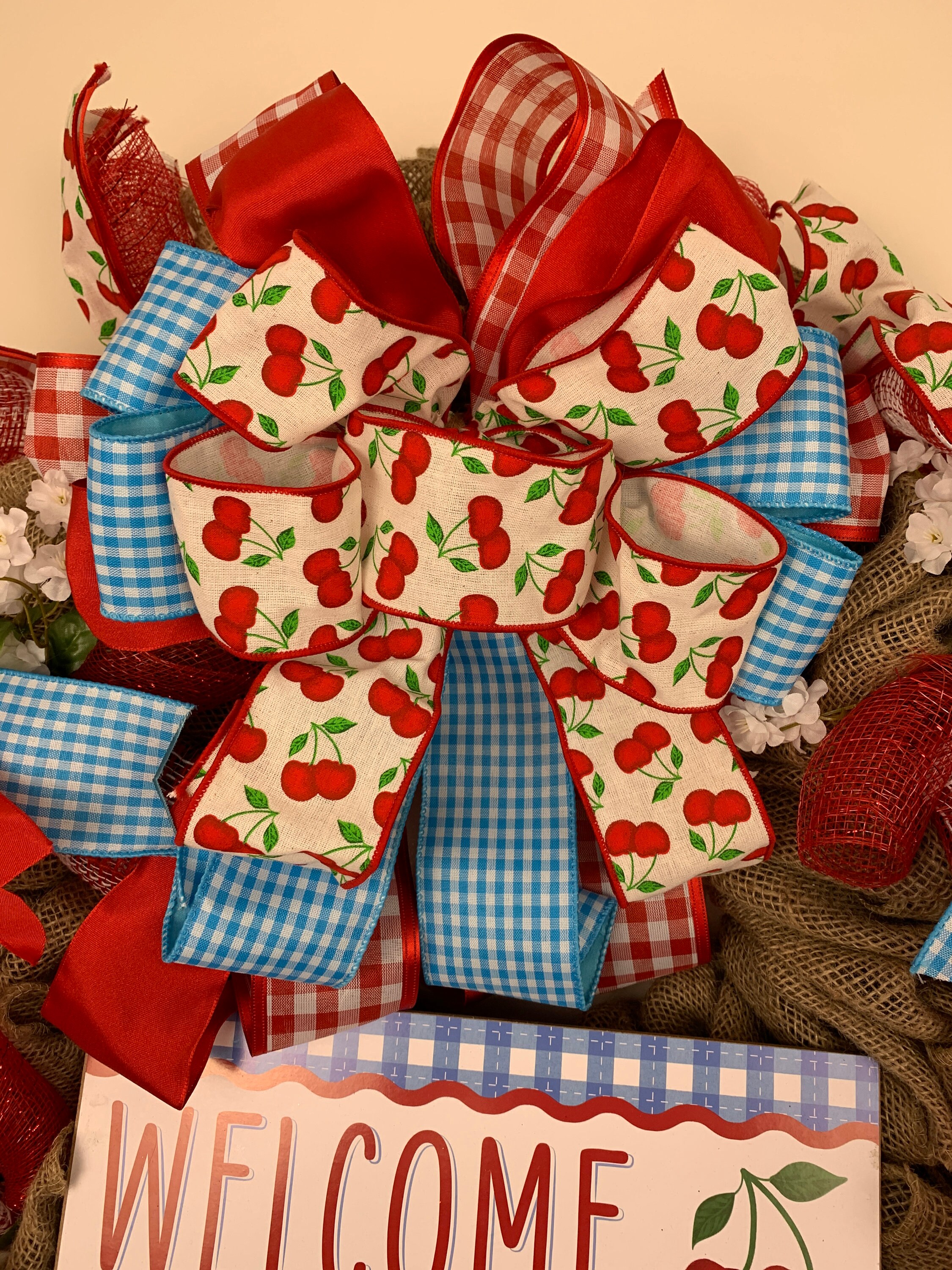 Cherry Wreath, Spring Wreath, Summer Wreath for Front Door, Burlap ...