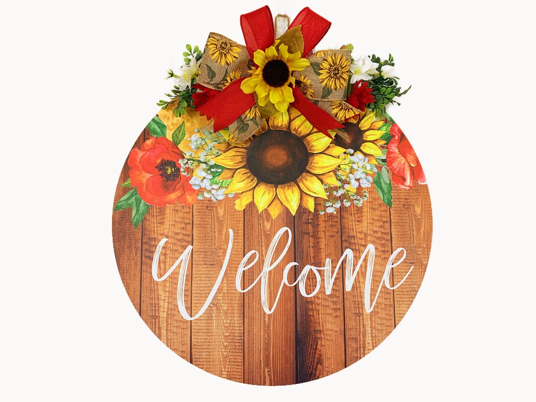 Sunflower Door Hanger, Fall Front Door Wood Round, Fall Wood Door ...