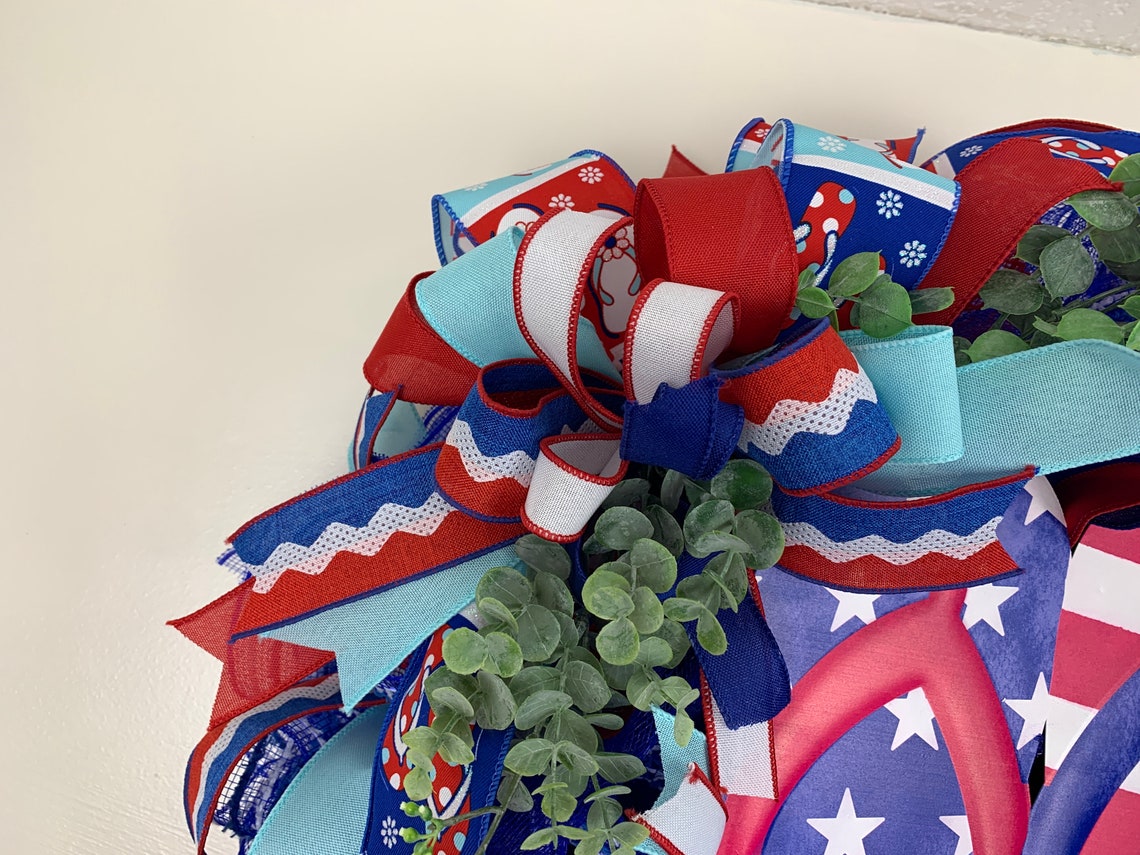 Patriotic Flip Flop Wreath Red White and Blue Flip Flop - Etsy