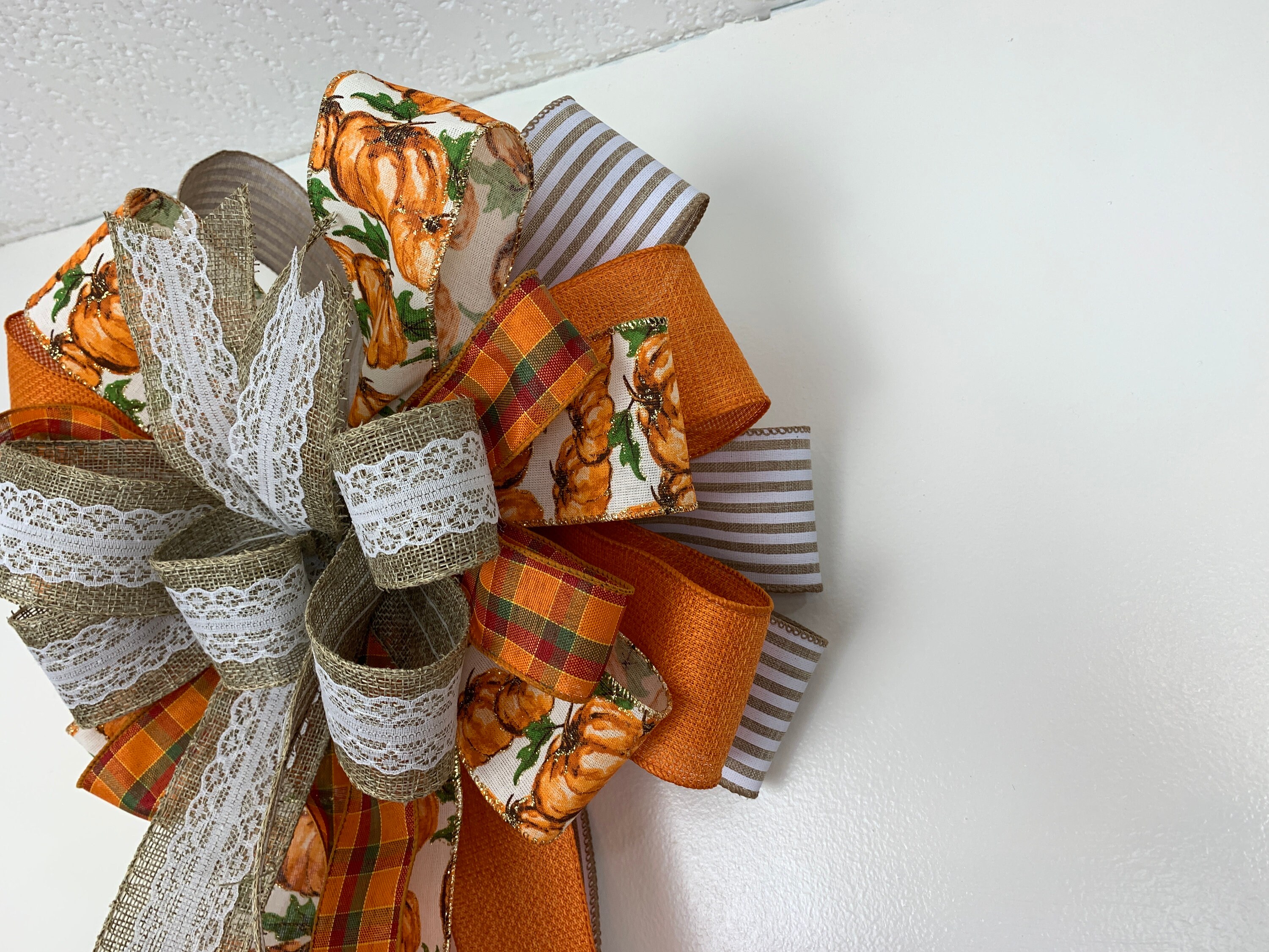 Orange Fall Bow for Front Door, Pumpkin Wreath Bow, Fall Banister Bow ...