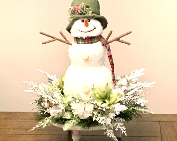 Festive Snowman Centerpiece With Winter Florals – Holiday Table Decor ...