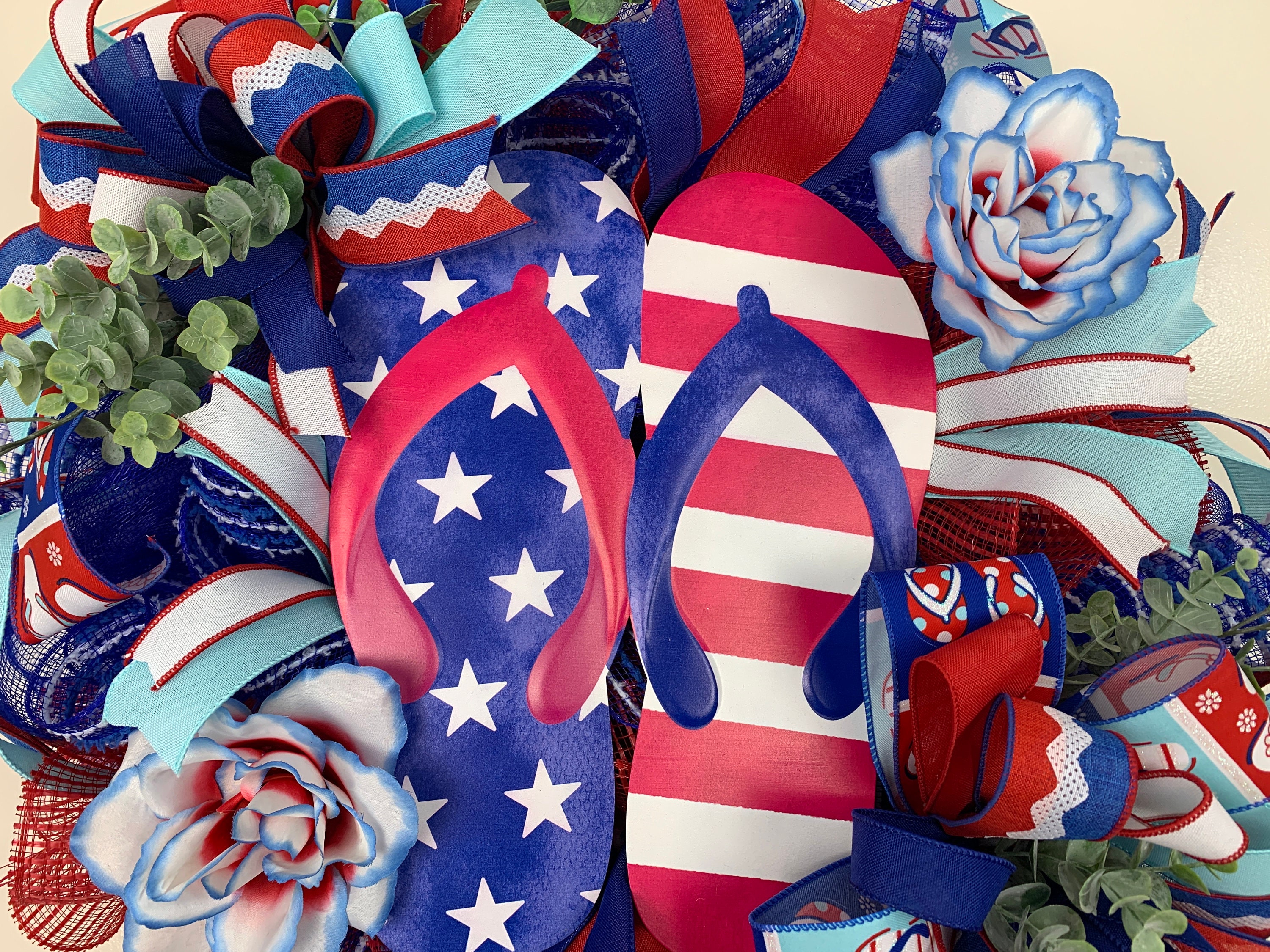 Patriotic Flip Flop Wreath Red White and Blue Flip Flop - Etsy