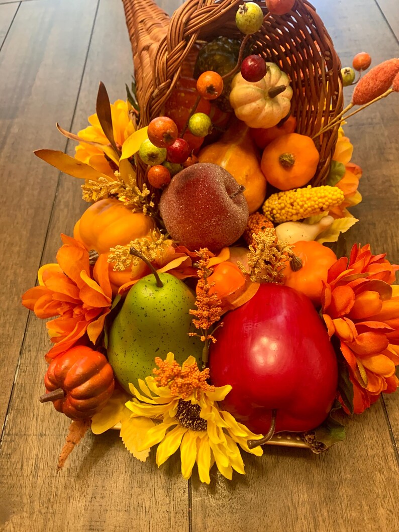 Fall Cornucopia Centerpiece With Pumpkins, Pinecones, and Autumn ...