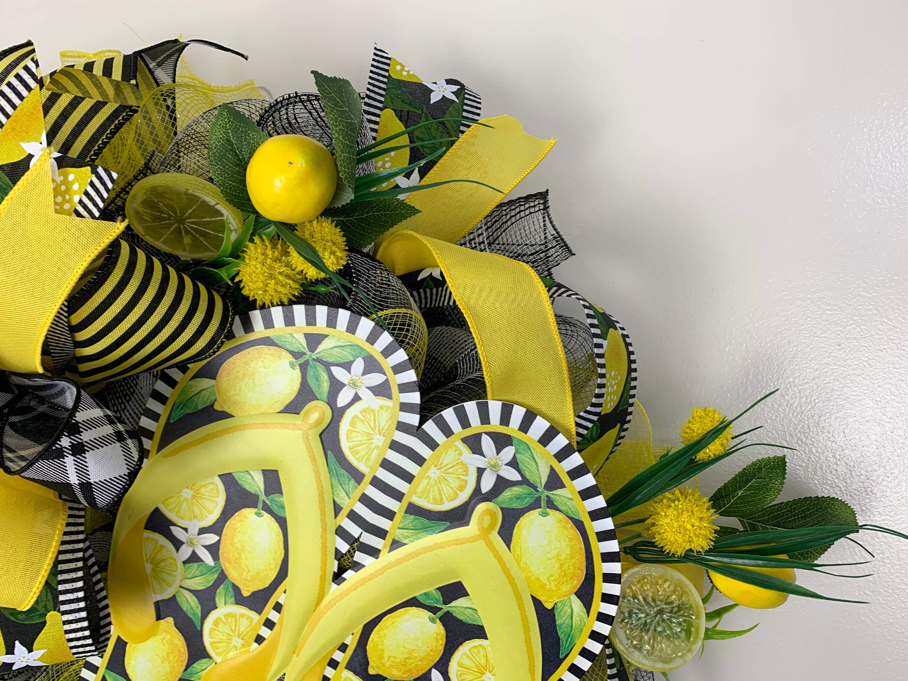 Lemon Wreath for Front Door, Lemon Flip Flop Wreath, Farmhouse Lemon ...