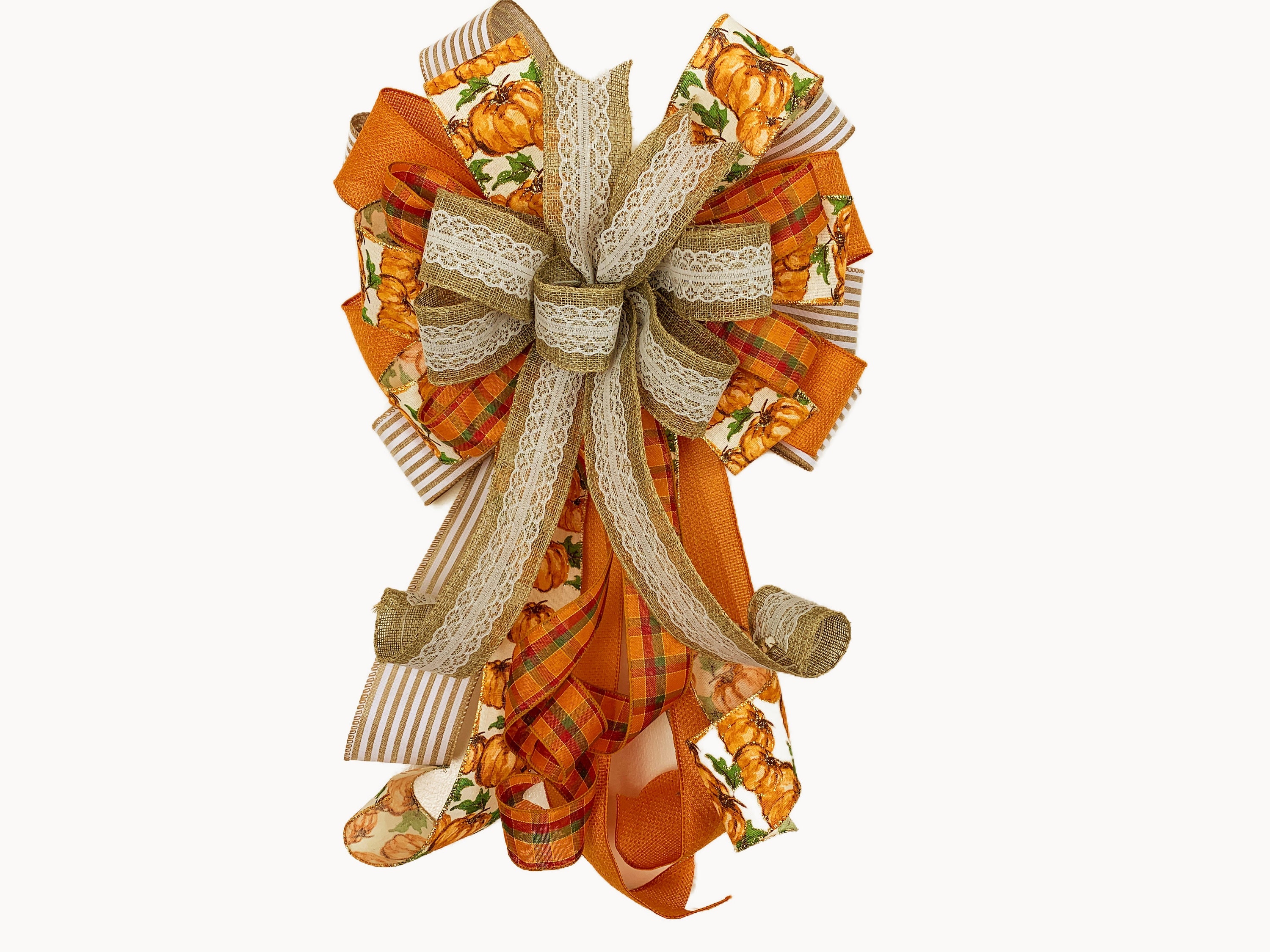 Orange Fall Bow for Front Door, Pumpkin Wreath Bow, Fall Banister Bow ...